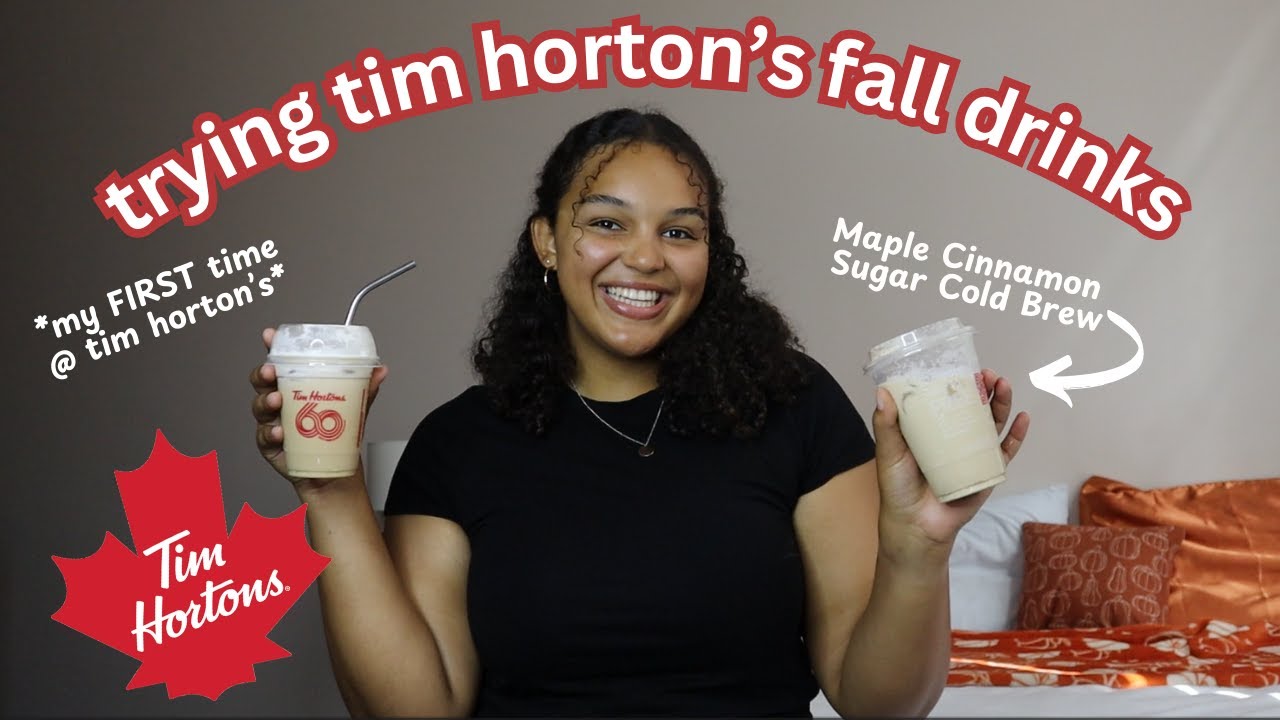 TRYING TIM HORTONS NEW FALL DRINKS 2024 🍁PUMPKIN SPICE LATTE & MAPLE ...