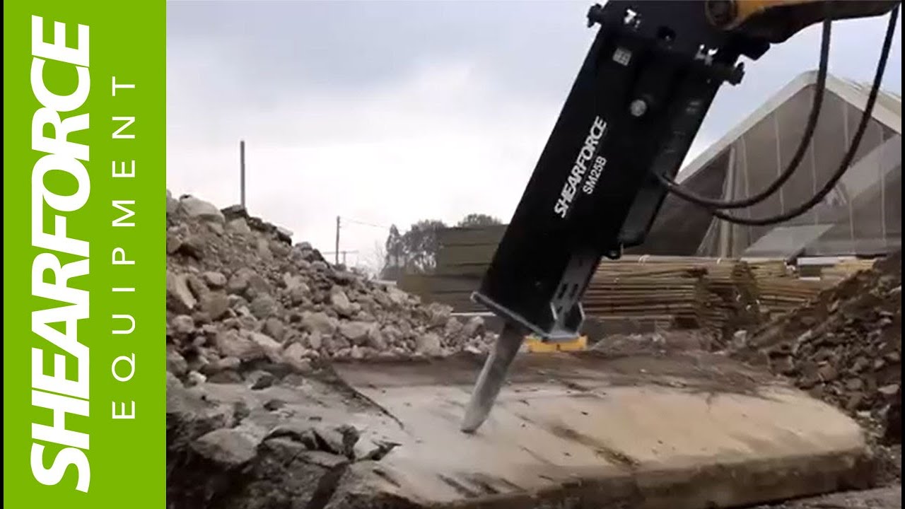 ShearForce SM25 Hydraulic Hammer At Work Breaking Concrete Slabs - YouTube