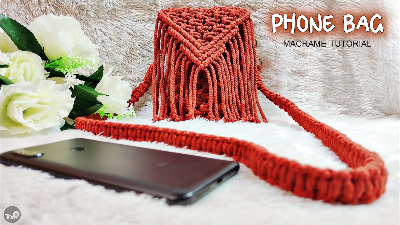 MACRAME PHONE BAG TUTORIAL | DIY MACRAME MOBILE POUCH EASY FOR BEGINNER ...