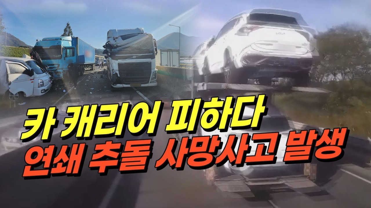 20215회 고속도로에서 갑자기 차로변경하는 카캐리어를 피하느라 멈췄는데 뒤에서 연속 추돌사고로 두명이 사망했습니다
