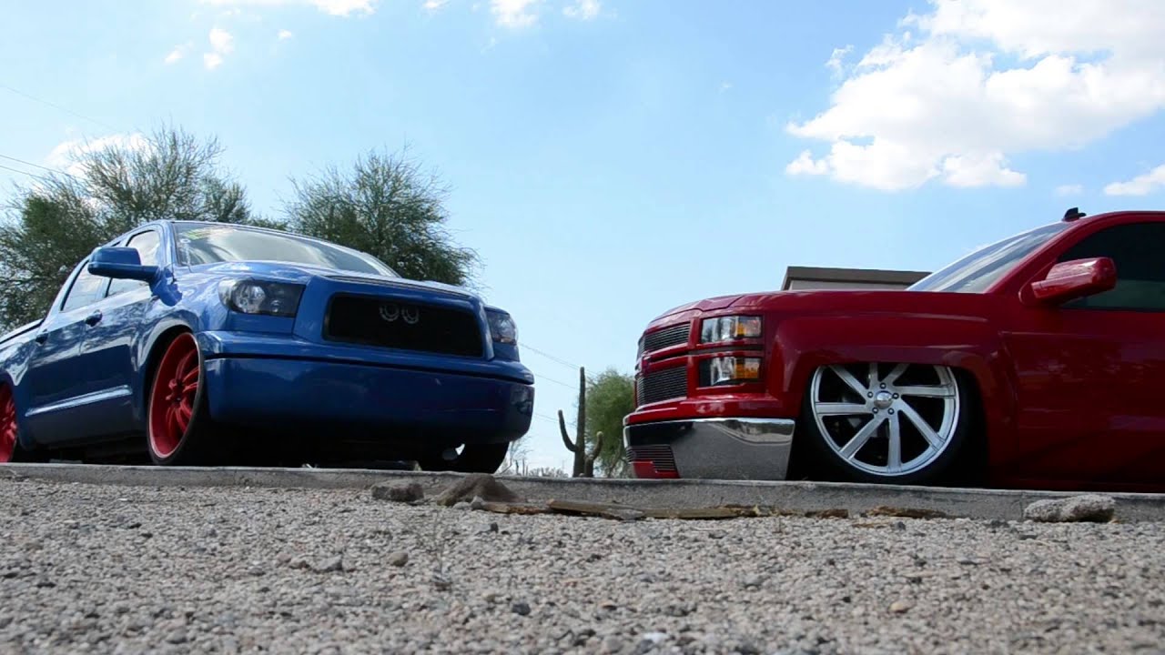 Bagged 2008 Tundra and 2014 Silverado - YouTube
