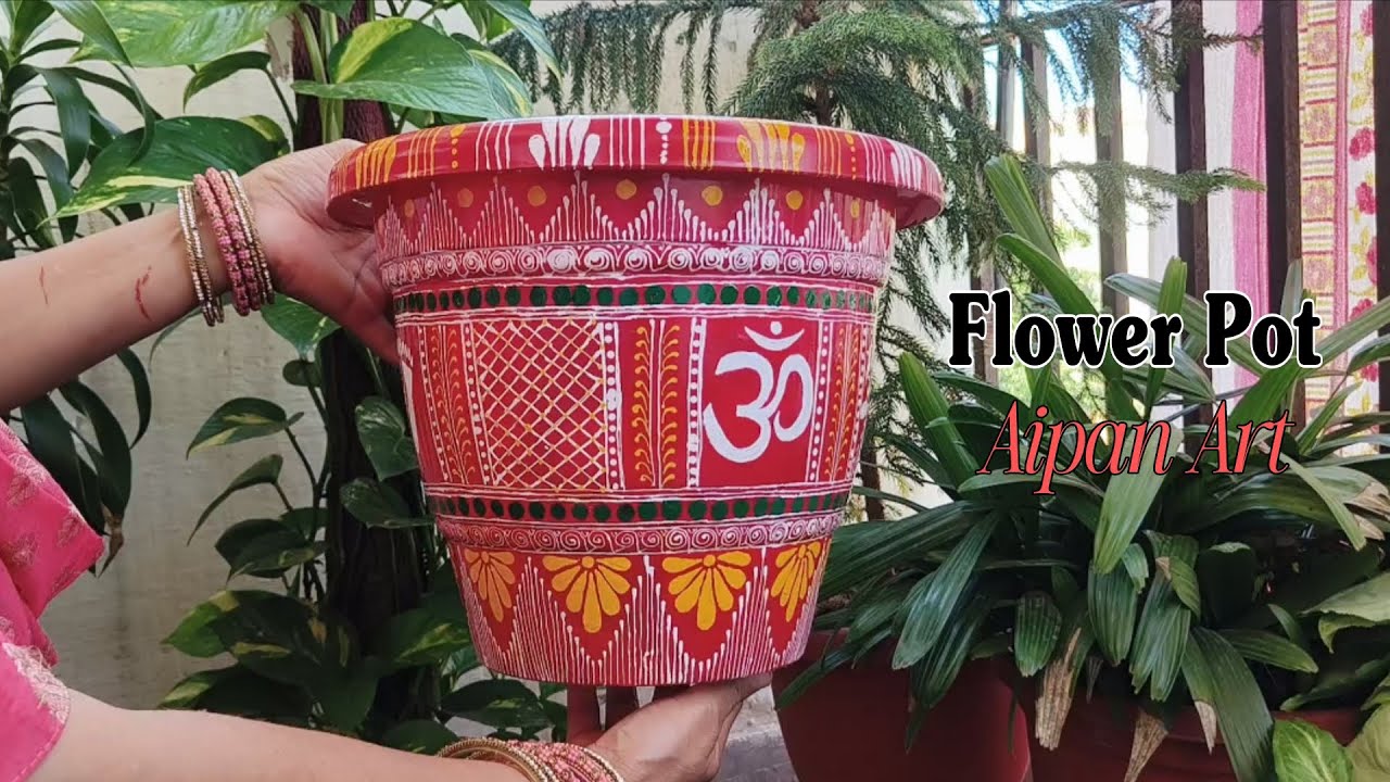 गमला ऐपण कला | Flower Pot Aipan Art | Traditional Uttarakhand Design ♥️ ...