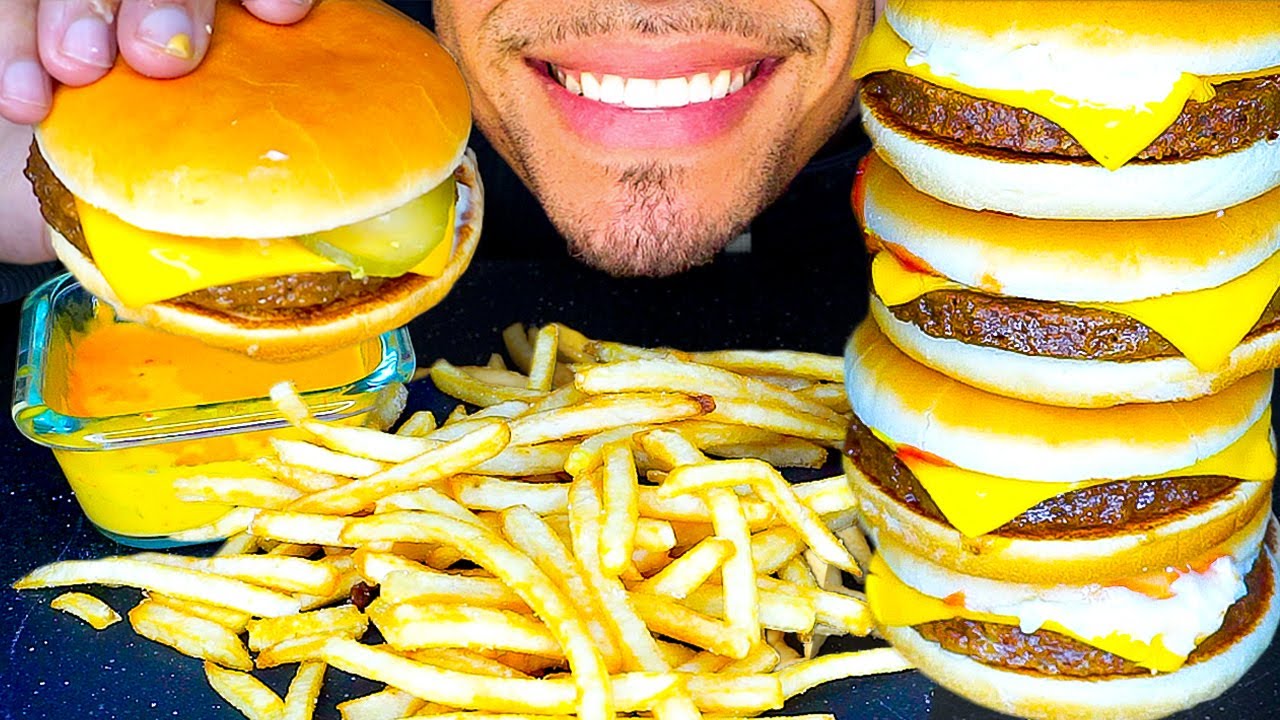 ASMR MCDONALD'S CHEESEBURGERS CHEESE SAUCE FRIES MUKBANG NO TALKING ...