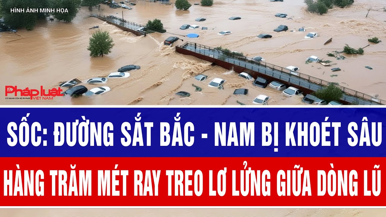 Sốc: Đường sắt Bắc-Nam bị khoét sâu, hàng trăm mét ray treo lơ lửng ...