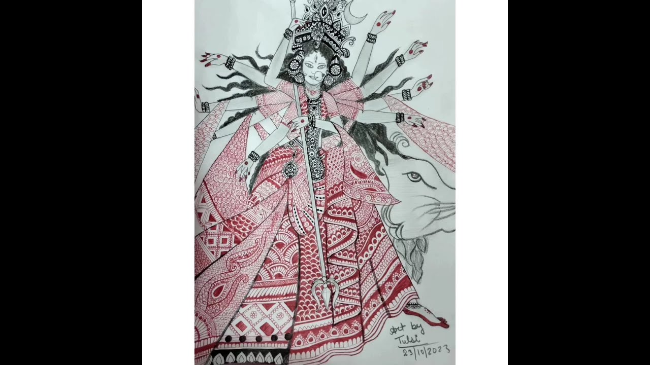 Step by step easy drawing tutorial || Drawing Goddess Durga #mandalart ...