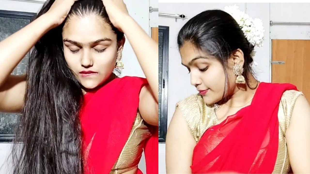 sensual hairplay in Redsaree wearing Gajra flowers - Payhip