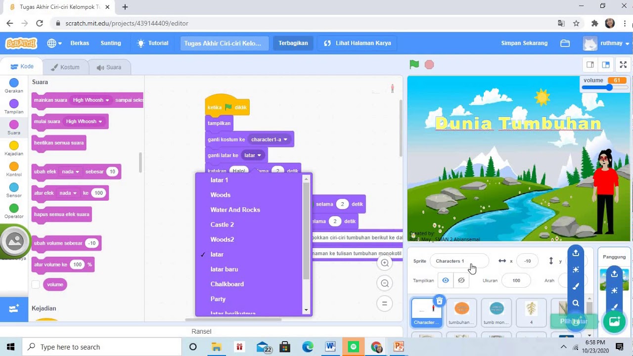 cara membuat backsound dan ganti latar di scratch - YouTube