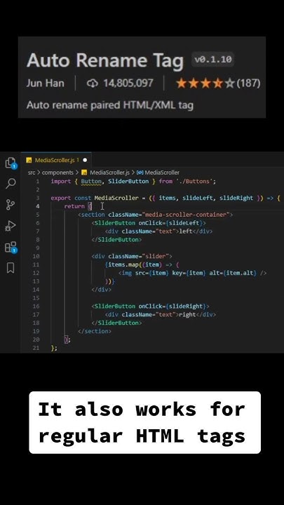 My Favourite VS Code extensions 01 Auto Rename #vscode #shorts #short # ...