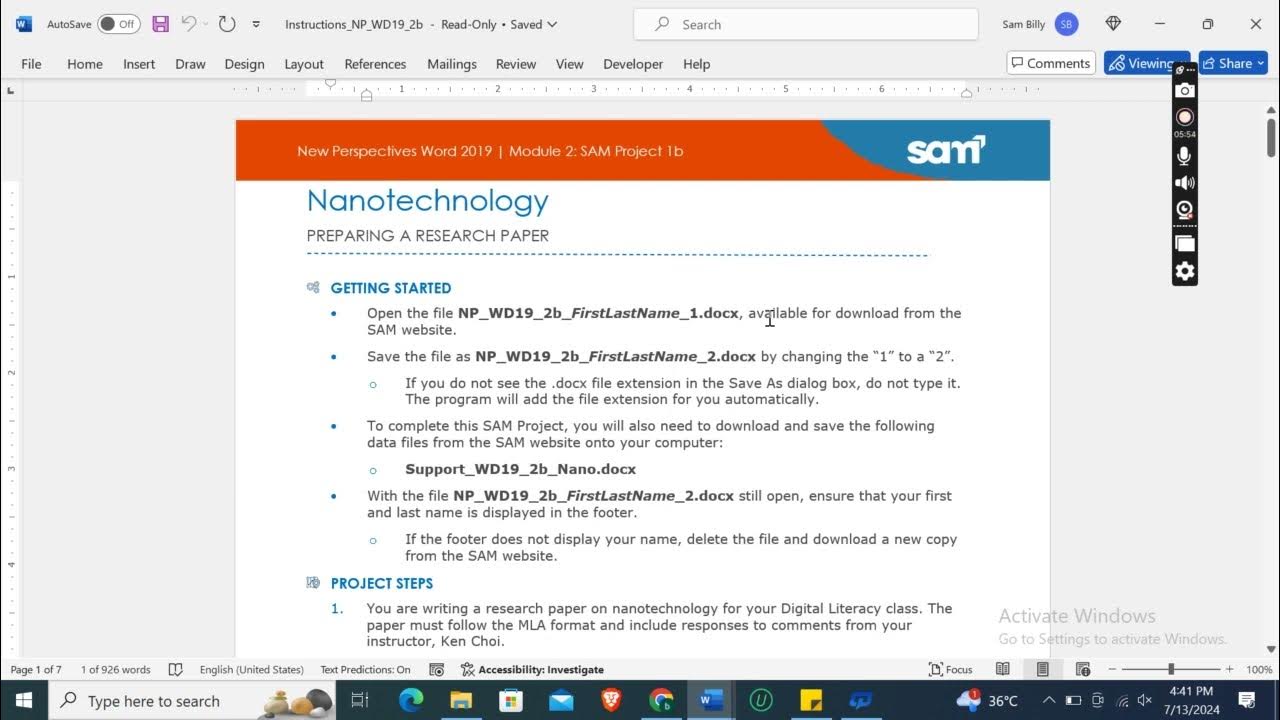 New Perspectives Word 2019 | Module 2: SAM Project 1b | Nanotechnology ...