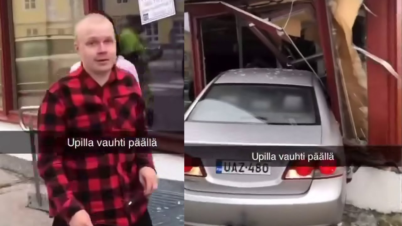 Upi ajoi äipän Civicin humalassa K-Marketin seinästä läpi - YouTube