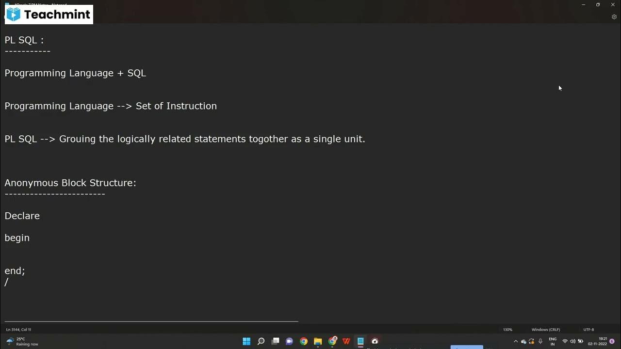 Day 2 : Oracle Anonymous Block Structure in PLSQL - YouTube