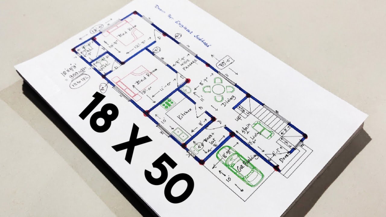 18 X 50 HOUSE PLAN II 18 X 50 GHAR KA NAKSHA II 900 SQFT HOUSE DESIGN ...