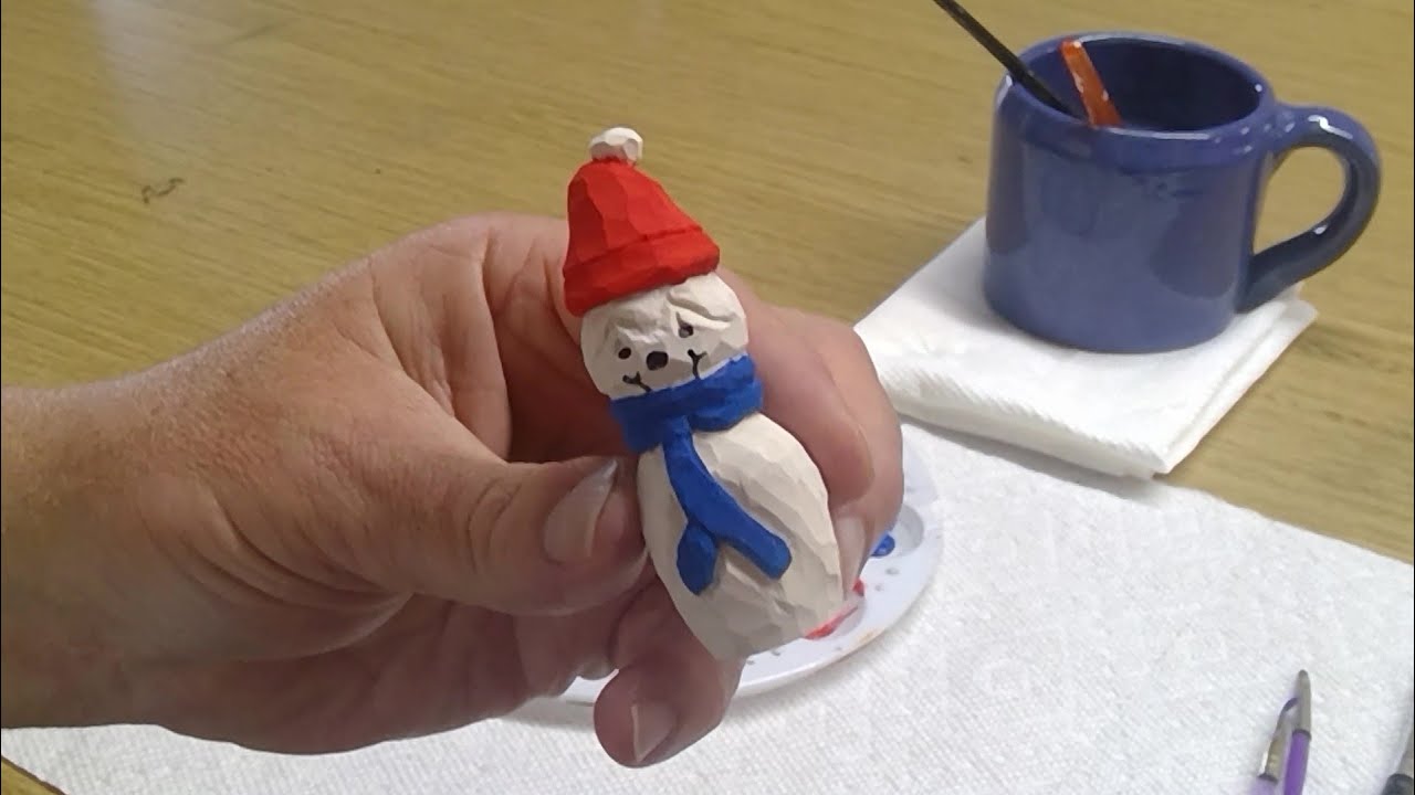 Wood Carving A Little Snowman. Knife only easy carving. - YouTube