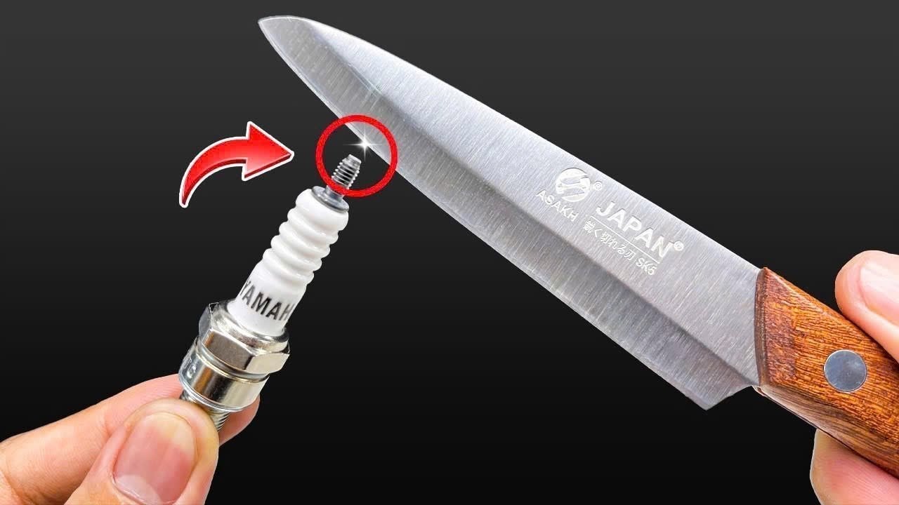 Razor Sharp Knife! Sharpen Any Blade in 1 Minute with a Spark Plug 🔥🔪 - YouTube
