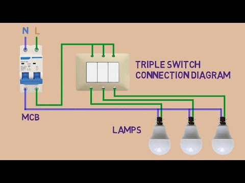 Electrical house wiring 3 gang switch wiring diagram - YouTube