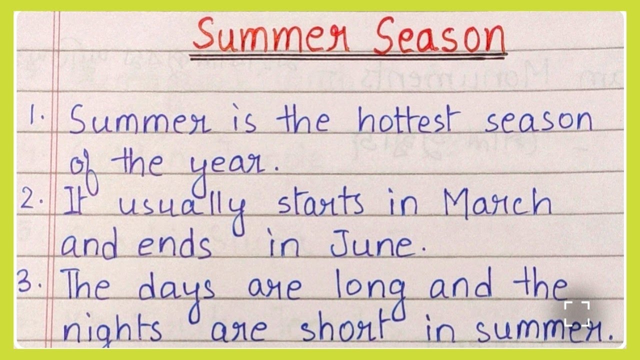 Learn to Write: 10 Lines on Summer Season in Simple English - YouTube