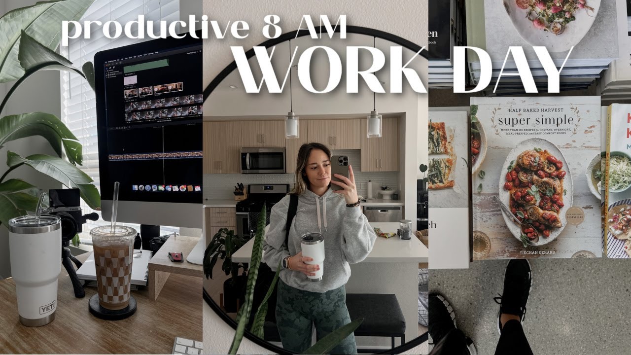 productive 8 am work day in my life 🎧: editing, amazon activewear haul ...