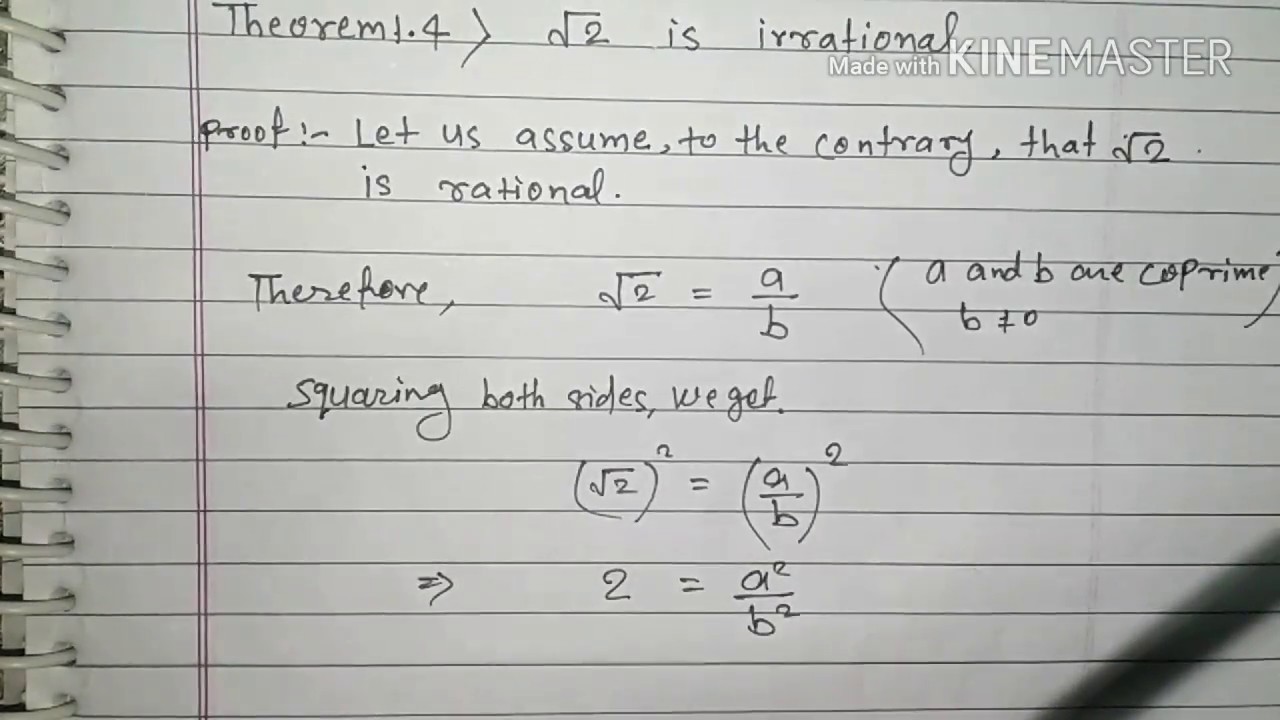 Theorem 1 4 Root 2 Is Irrational Chapter 1 Real Number Class 10th In