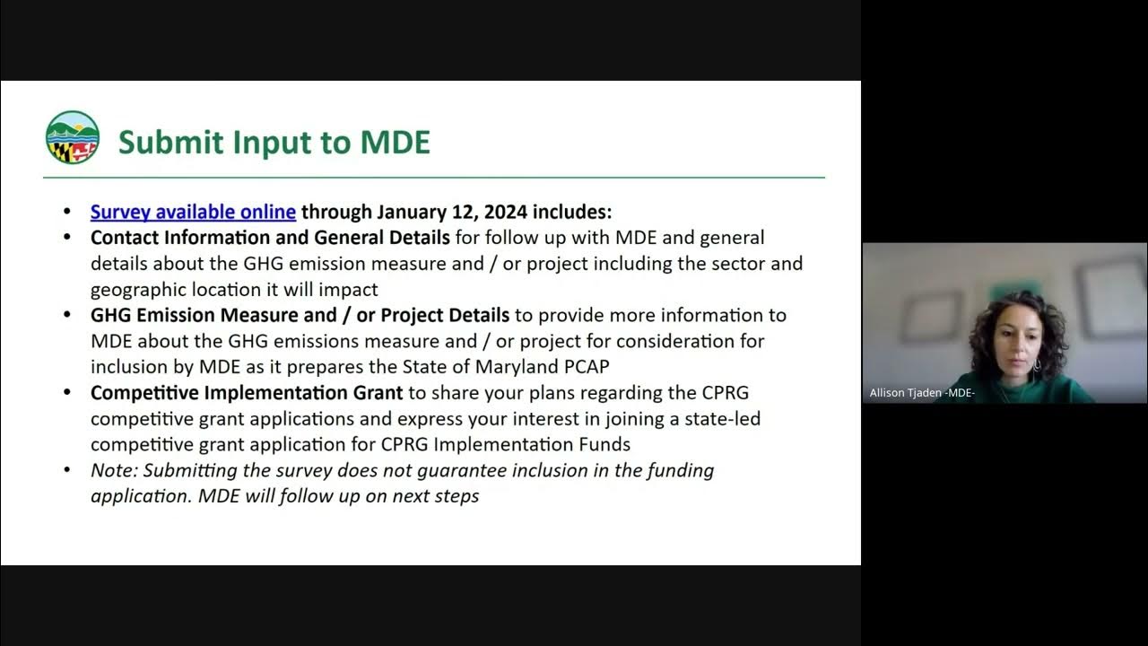 MDE Climate Pollution Reduction Grant (CPRG) webinar (2024) - YouTube
