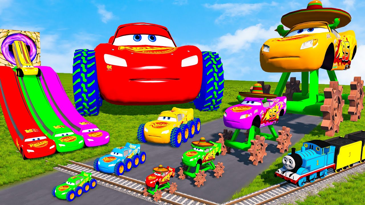 Big & Small: Lightning Mcqueen with Spinner Wheels vs LONG CARS vs ...