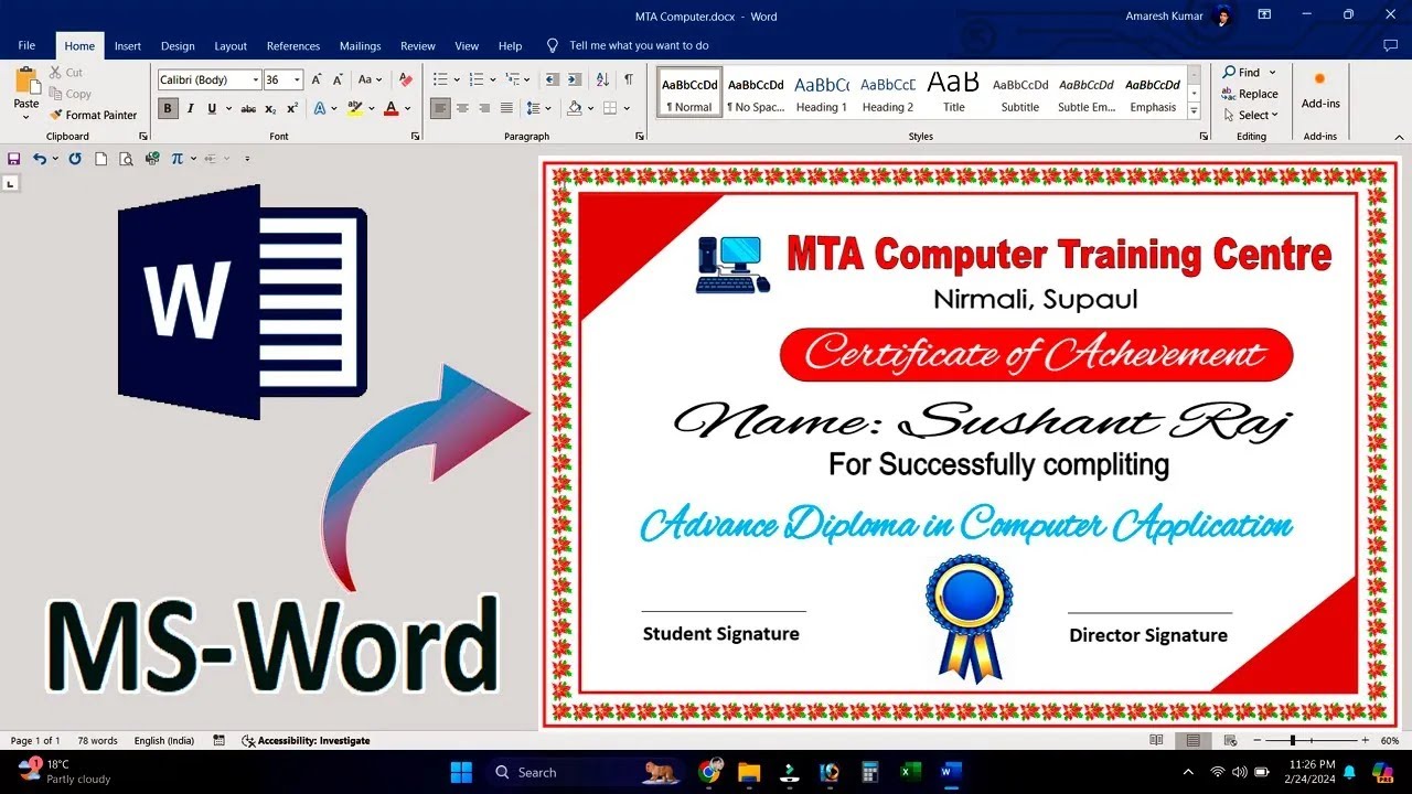 Certificate Design in MS Word | Easy and Fast Tutorial | MS Word में ...