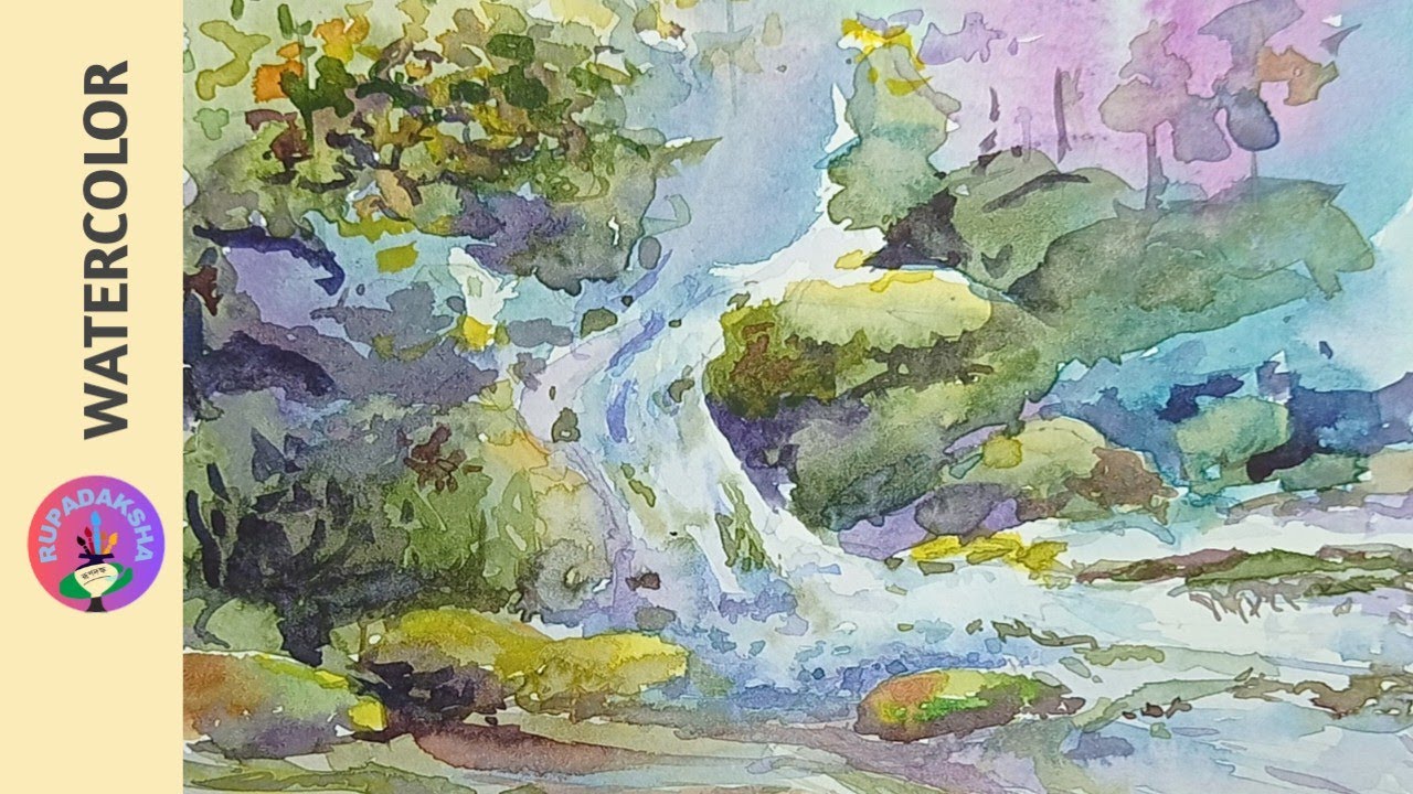 EASY & SIMPLE TECHNIQUE OF PAINTING WATERFALL | Watercolor Painting for ...