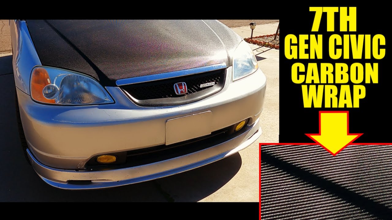 WRAPPING the 7TH GENs HOOD in CF VINYL | 2002 Honda Civic - YouTube