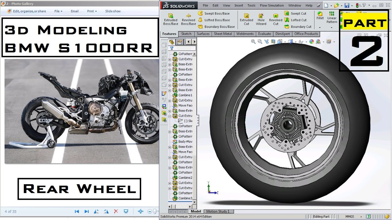 3D Modeling BMW S 1000 RR using Solidworks - Part 2 [ 3D Rear Wheel ...