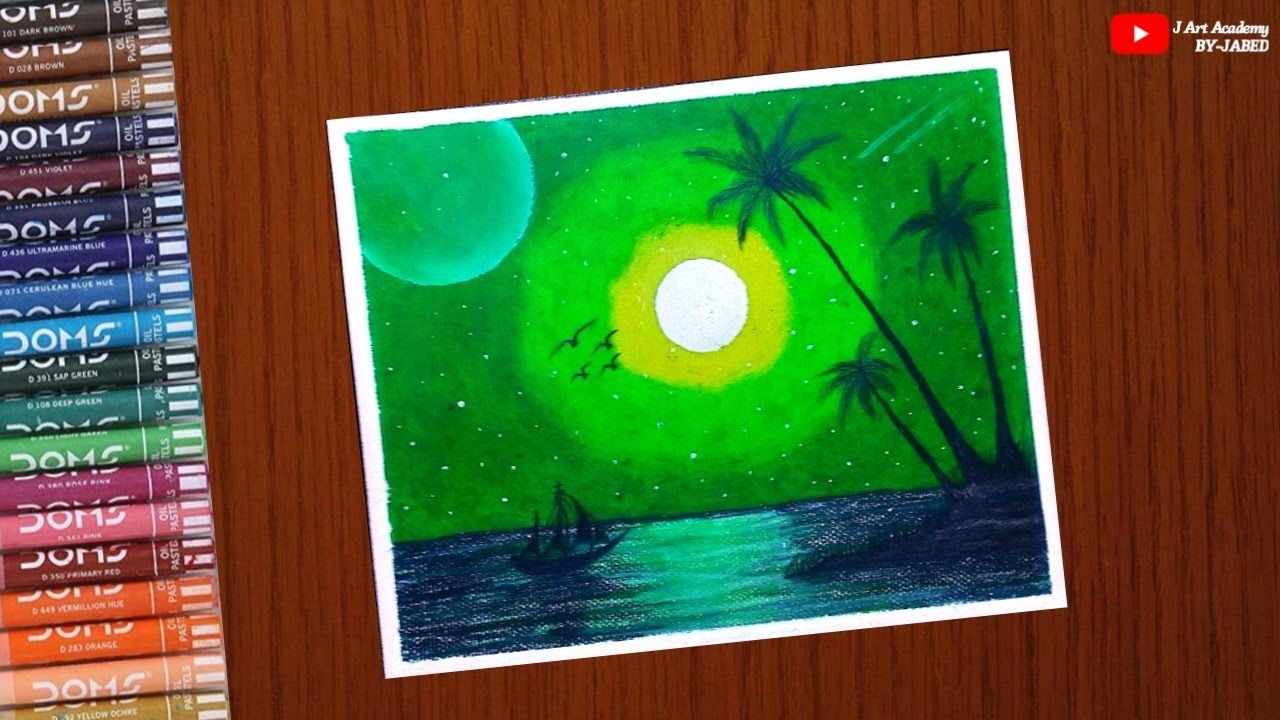 Green Scenery Drawing for beginners with oil pastel - Step by step ...