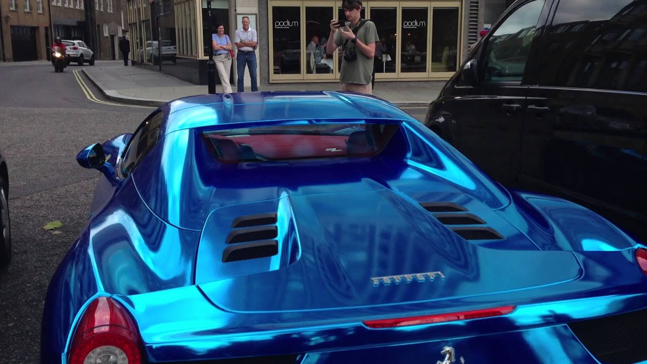 Ferrari 458 spider wrapped in chrome blue - YouTube