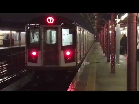 MTA NEW YORK CITY TRANSIT | R188 (7) AND 7 EXPRESS TRAIN ON RAINY NIGHT ...