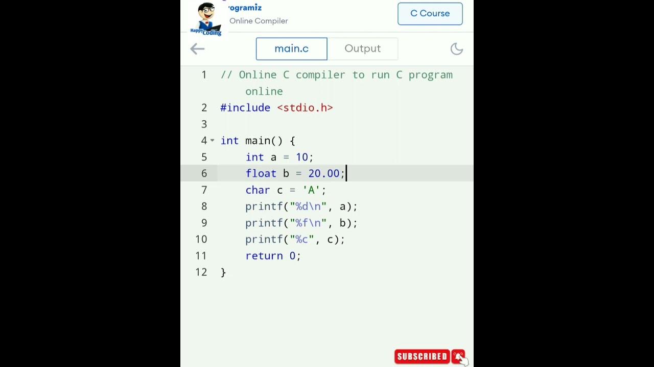 Printing Int Float And Char Values Using C In Tamil Happycoding Cprogramming Programming