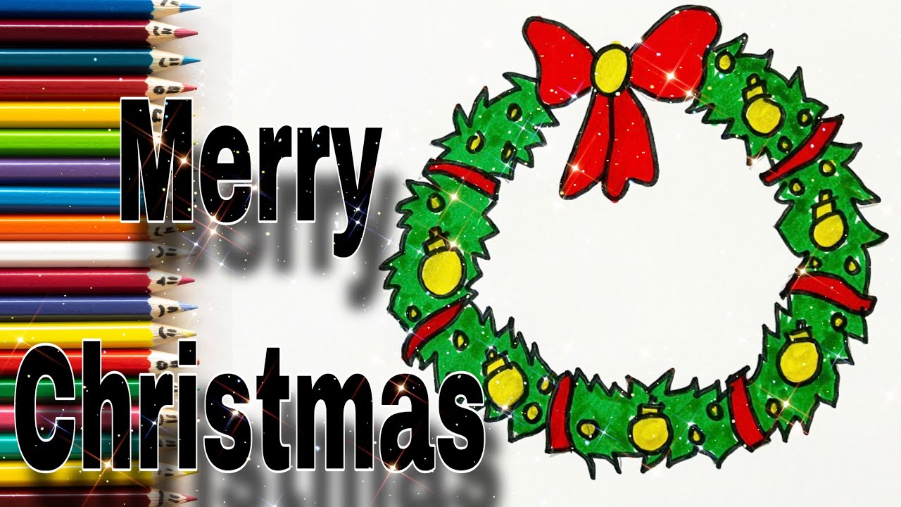 Merry Christmas Drawing || How To Draw Christmas Wreath Drawing ...