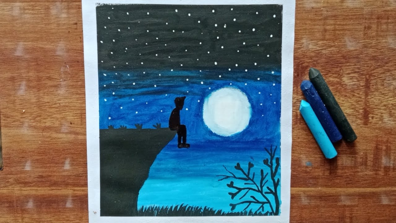 Easy Oil pastel Drawing for Beginners - A sad boy setting alone ...