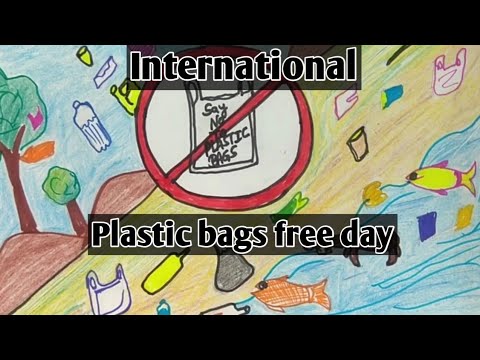 Plastic Bags Free Day Drawing| Plastic free day Poster Easy|drawing for ...