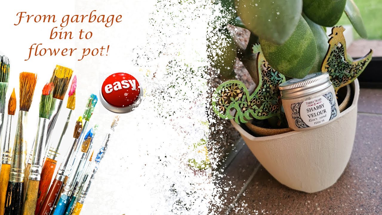 Turning an old garbage bin into a flower pot - YouTube