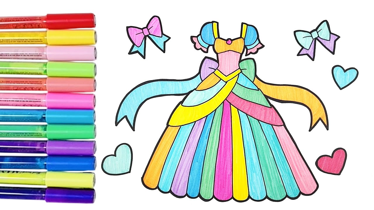 Drawing, painting, coloring beautiful princess dress with bowknot | for ...
