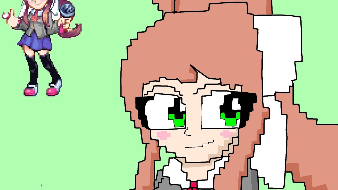 dibujando a pixel Monika de Ddto x fnf (soy pésimo dibujando pixelado ...