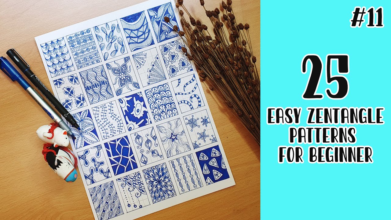 25 Easy Zentangle Patterns for Beginners || 25 Easy Doodle Patterns #11 ...