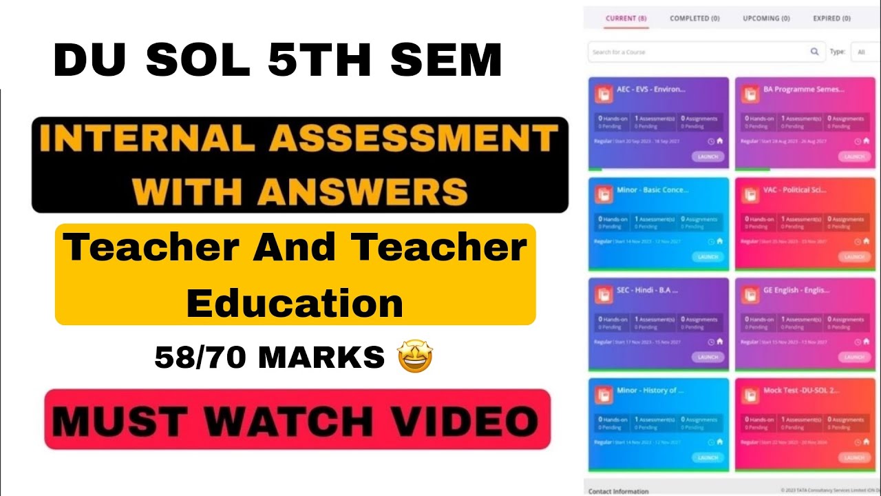 TEACHER AND TEACHER EDUCATION | INTERNAL ASSESSMENT SOLUTIONS | DU SOL ...