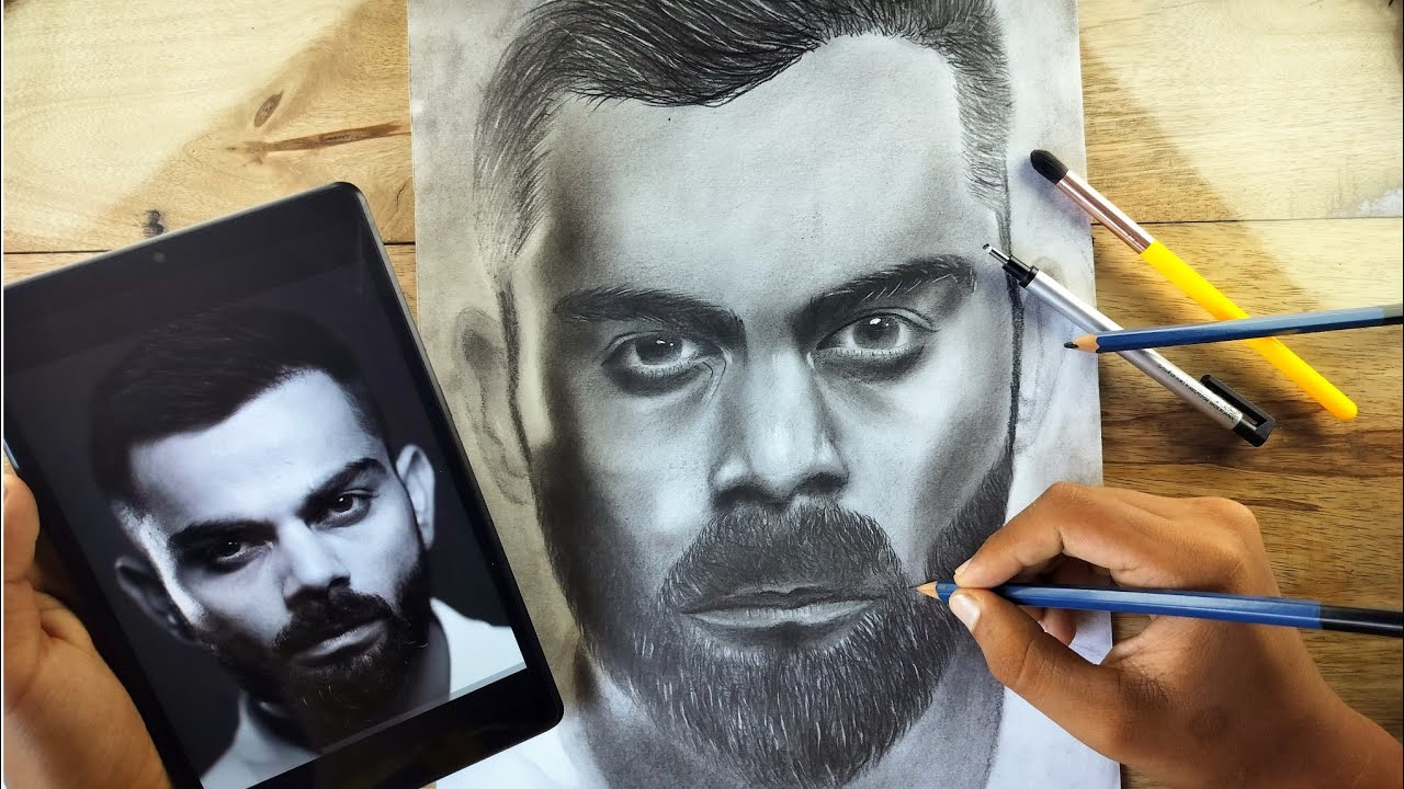 Virat Kohli realistic sketch | timelapse tutorial - YouTube
