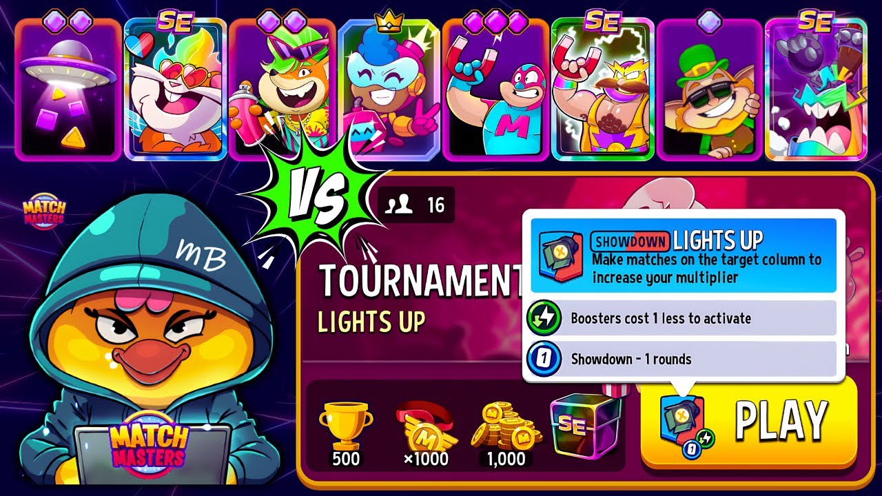 NEW SHOWDOWN TOURNAMENT! 16 players Lights Up + Boosted | Match Masters PVP - YouTube