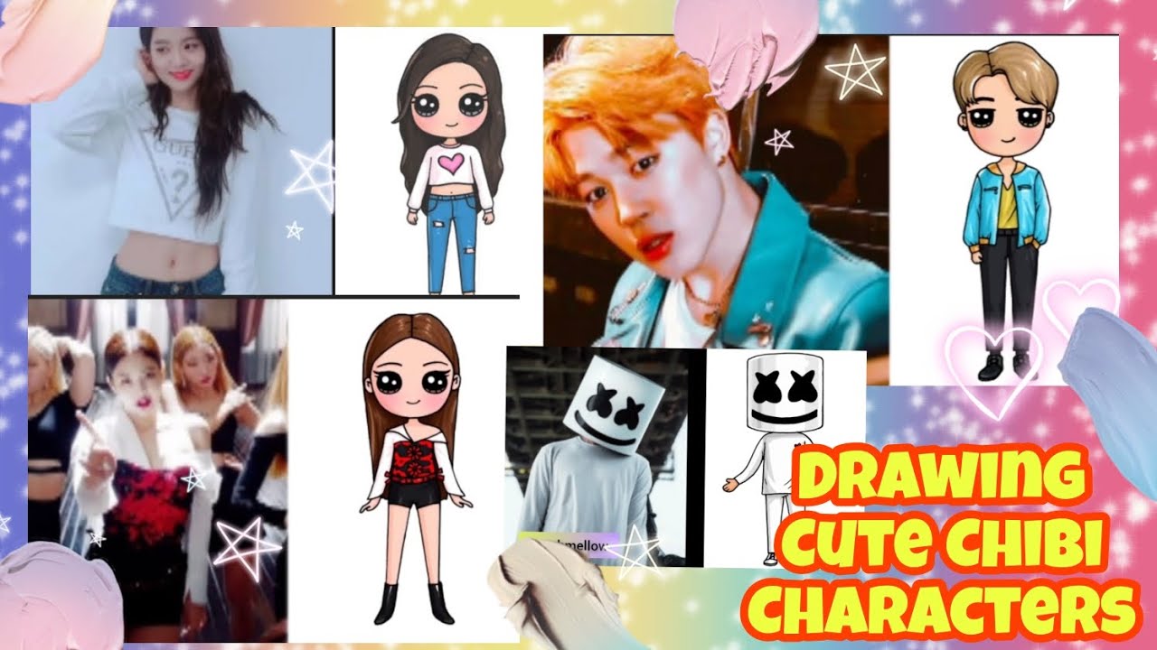 Drawing Cute Chibi Characters #jimin #jisso #jennie #bts #blackpink # ...