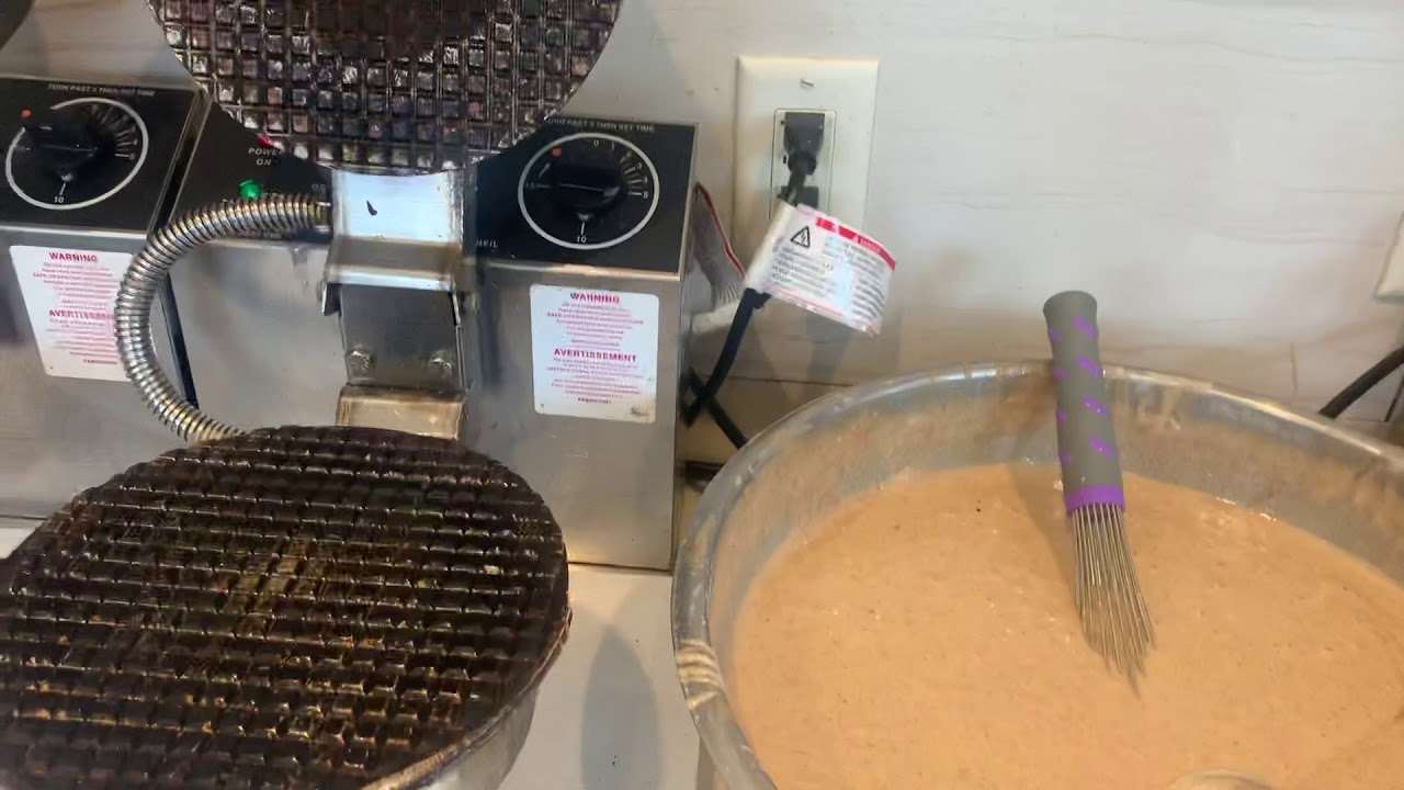 The correct process for applying waffle batter to the waffle irons ...
