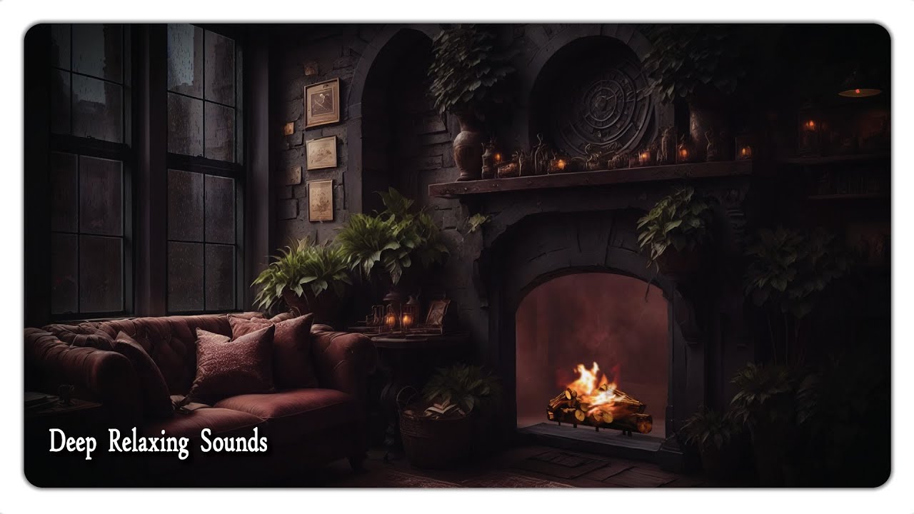 Relaxing Beside a Cozy Log Fire on a Stormy Night - YouTube