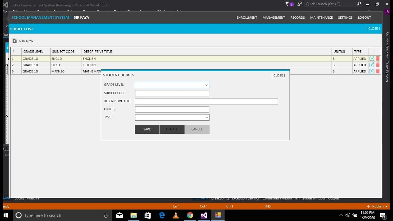 School Management System | Part 11. Manage Subject - YouTube