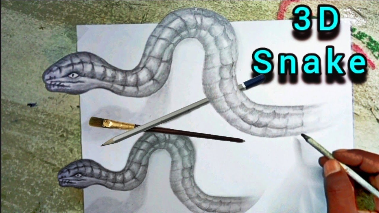 How to draw a snake || 3D snake drawing || reptile sketch tutorial ...