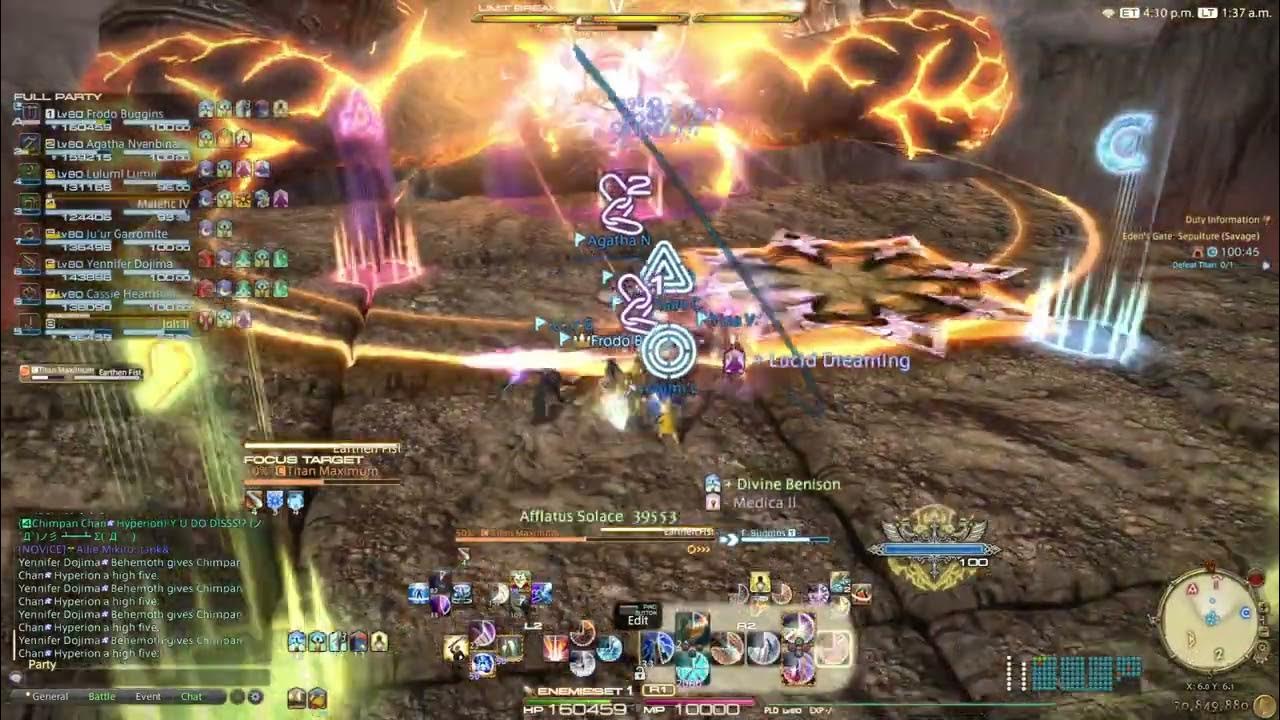 The suffering of Titan savage fight (E4S) FINAL FANTASY XIV Eden's Gate: Sepulture (Tank view ...