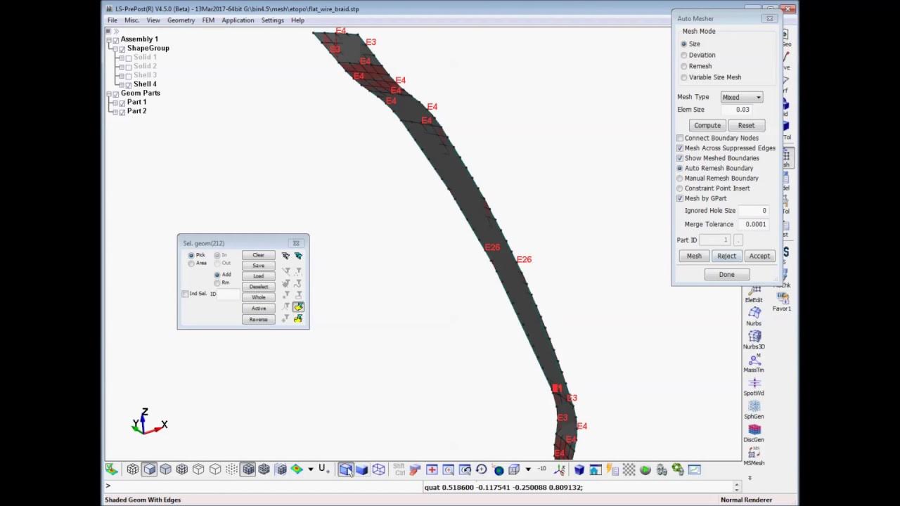 LS-PrePost Mid-Surface & Suppressed Edges for All-Quad Shell Mesh - YouTube