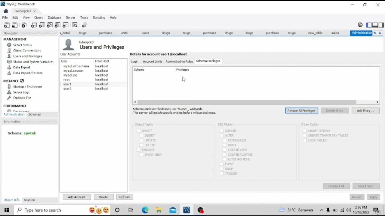 Database Designer penggunaan Grant dan Revoke pada MySQL Workbench ...